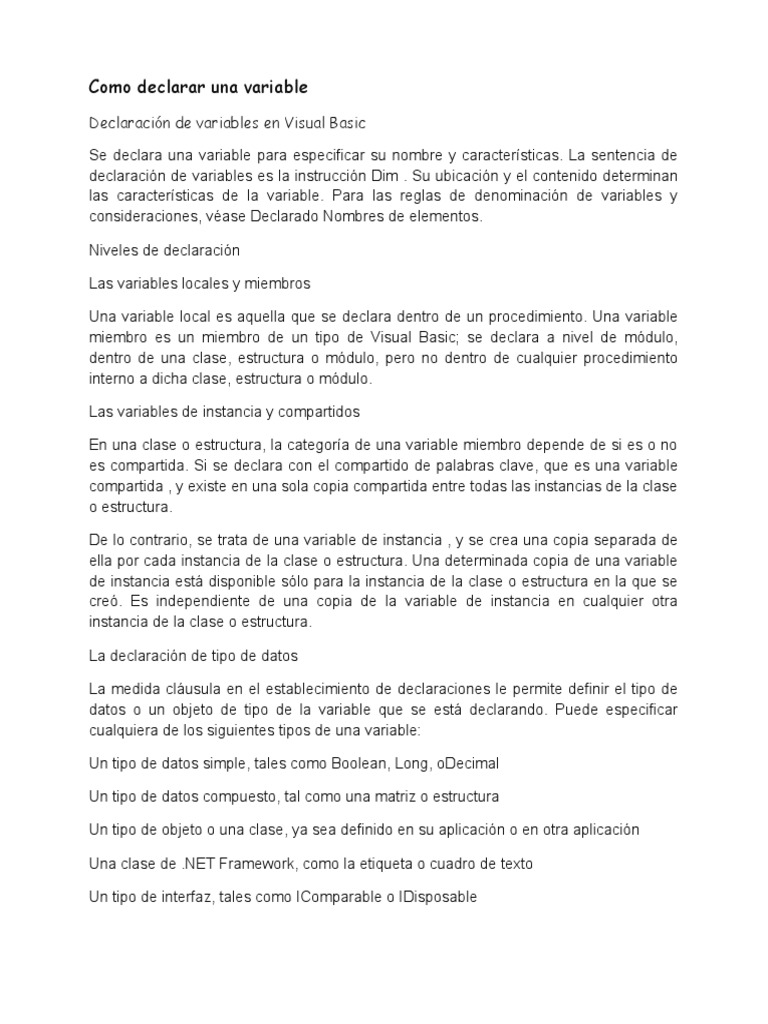 Como Declarar Una Variable (Algoritmos y Programación) | PDF | Básico ...