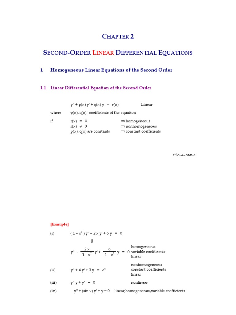 Chapter 2 - 2nd Order Differential Equations PDF | PDF | Ordinary ...