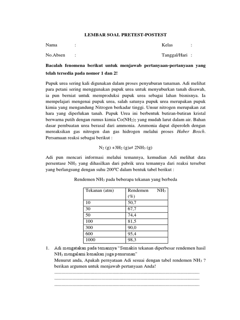 Lembar Soal Pretest | PDF