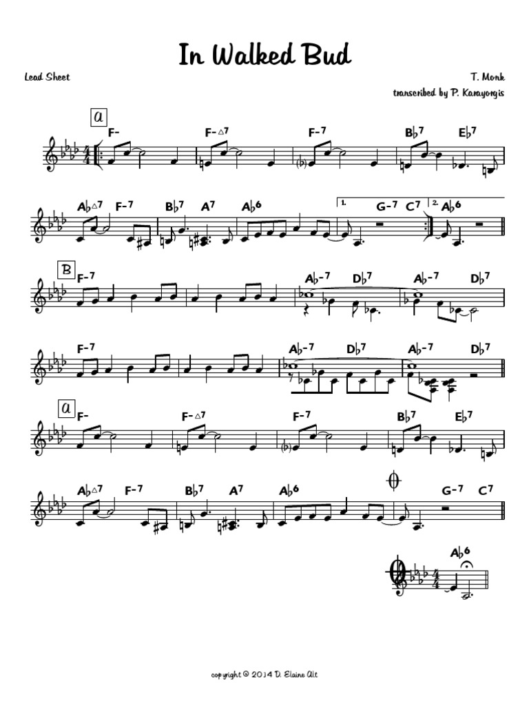 In Walked Bud Lead Sheet C | PDF | Musical Compositions | Elements Of Music