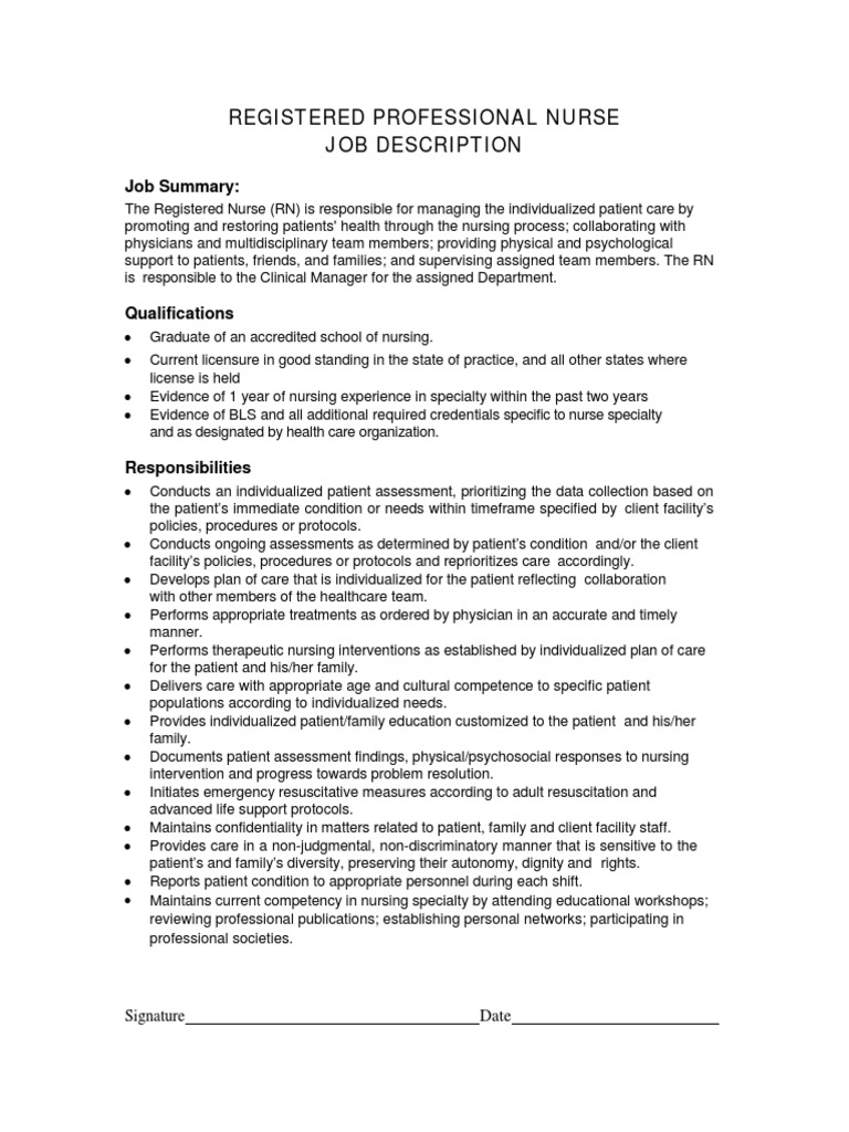 RN Job Description PDF | PDF | Nursing | Patient