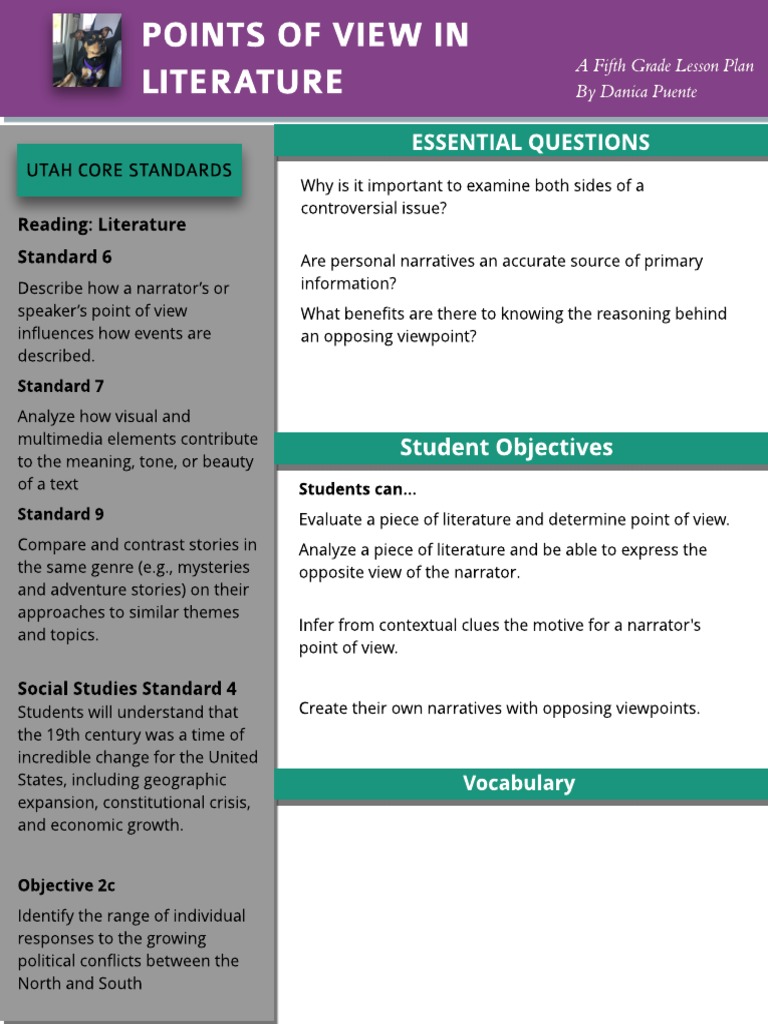 5th Grade Literature Perspectives | PDF | Narration | Lesson Plan