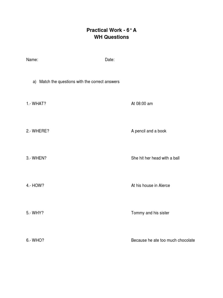 WH Questions Practice Worksheet | PDF