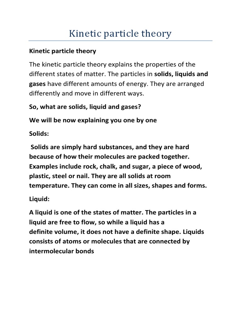 Kinetic Particle Theory | PDF | Liquids | Gases