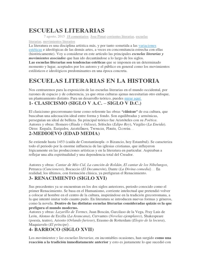 Principales Escuelas Literarias | PDF | Realismo literario | Novelas