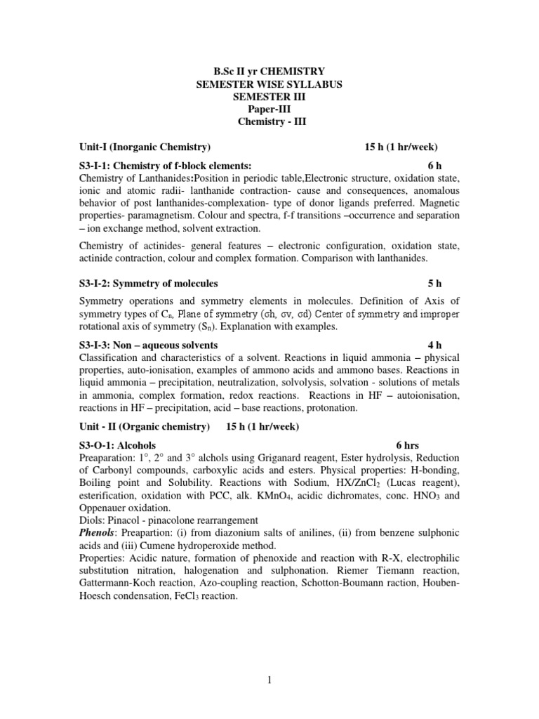 BSC Chemistry Syllabus 2016-17 New | PDF | Coordination Complex | Ester