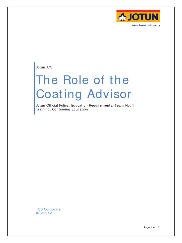 Jotun Coating Advisor Role Guide | PDF | Specification (Technical ...