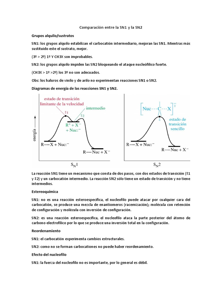 Diferencias Entre La Sn1 Y La Sn2 Pdf Química Orgánica Química