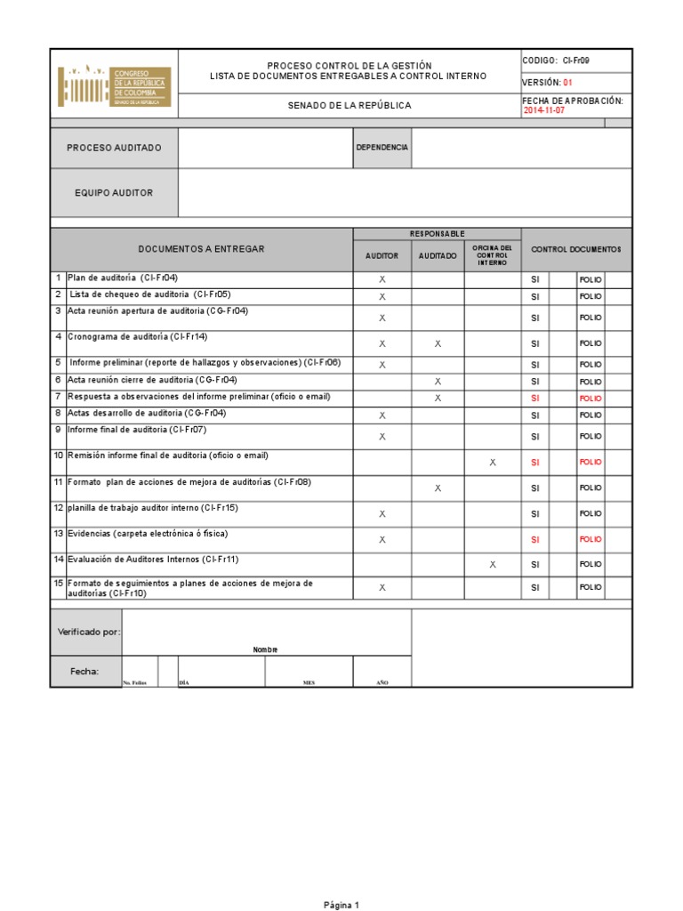 Plantillas de Control Interno 2 | PDF | Auditoría | Contralor