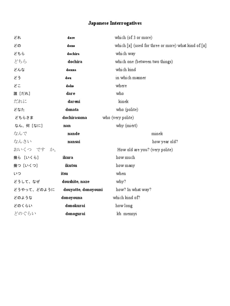 Japanese Interrogatives | PDF