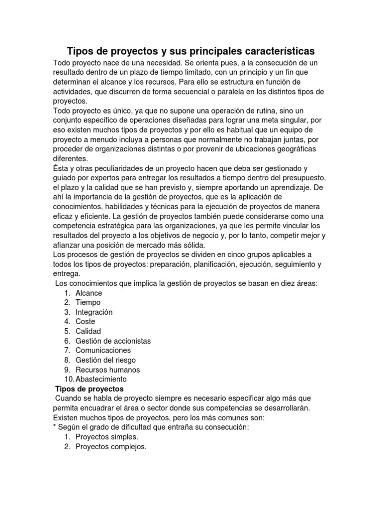 Tipos de Proyectos y Sus Principales Características | Gestión de ...