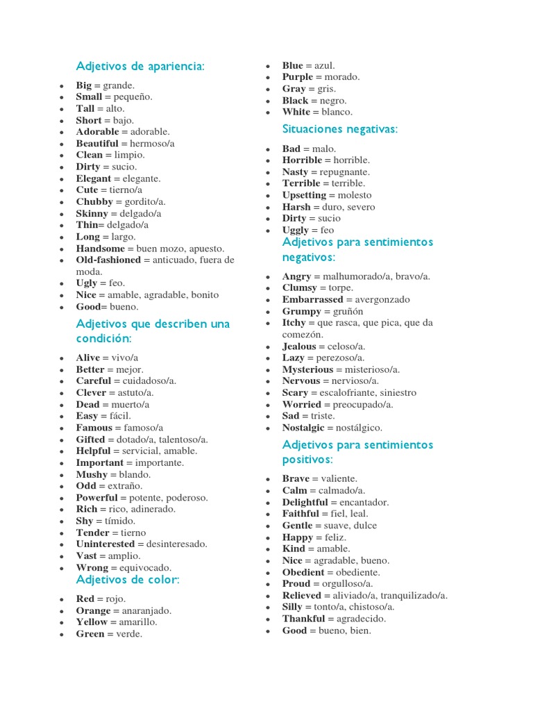 Adjetivos de Apariencia | PDF