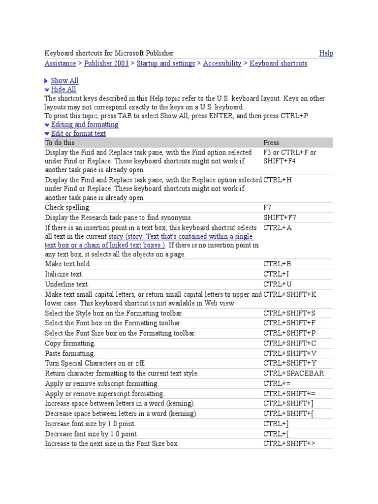 Microsoft Publisher Shortcut and Function Keys | PDF | Computer Keyboard | Menu (Computing)