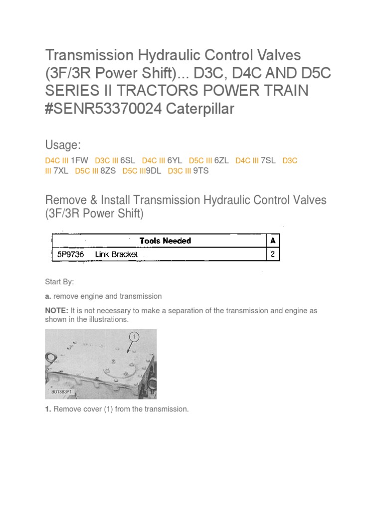 CAT D3C, D4C AND D5C SERIES II Transmission Hydraulic Control Valves ...