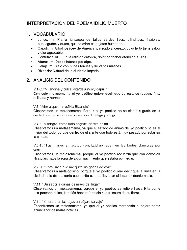 Análisis del poema "Idilio Muerto" | PDF | Poesía | Amor