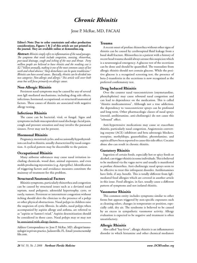 Chronic Rhinitis | PDF