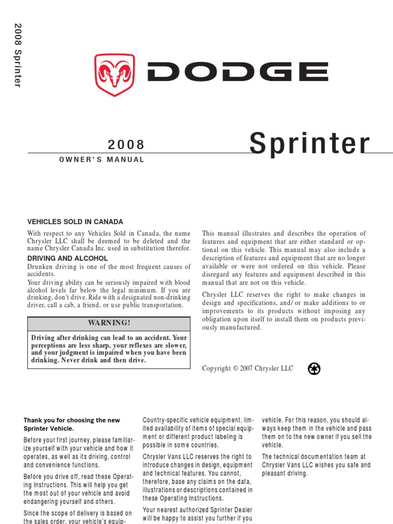 2008 Sprinter Owners Manual PDF | Download Free PDF | National Highway ...
