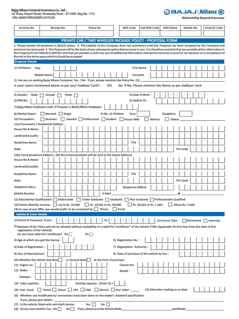Motor Proposal Form | PDF | Contractual Term | Insurance