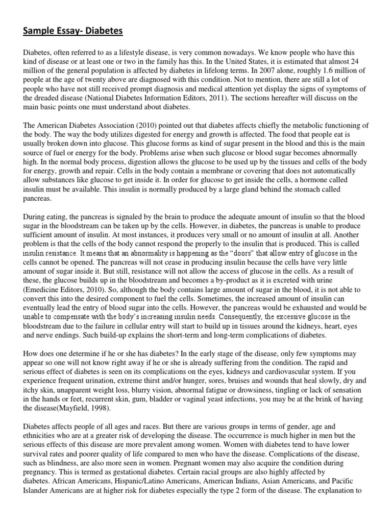 Essay Diabetes | Download Free PDF | Diabetes Mellitus Type 2 | Insulin