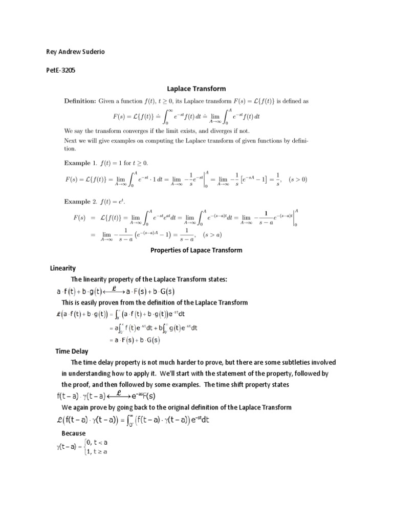 Laplace Transform: Properties of Lapace Transform Linearity | PDF ...