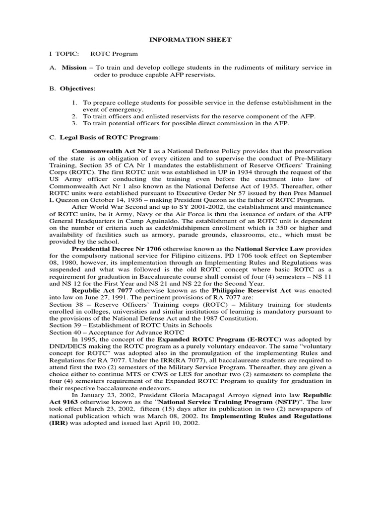 ROTC Program | PDF | Reserve Officers' Training Corps | Officer (Armed ...