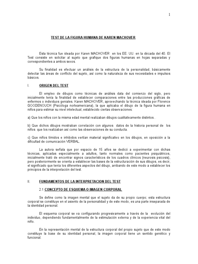 Test de La Figura Humana de Karen Machover R | PDF | Sicología ...