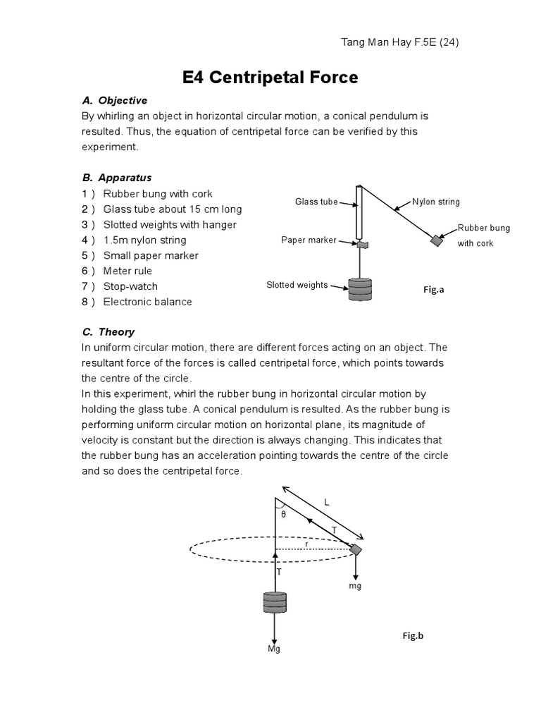 E4 Centripetal Force: A. Objective | PDF