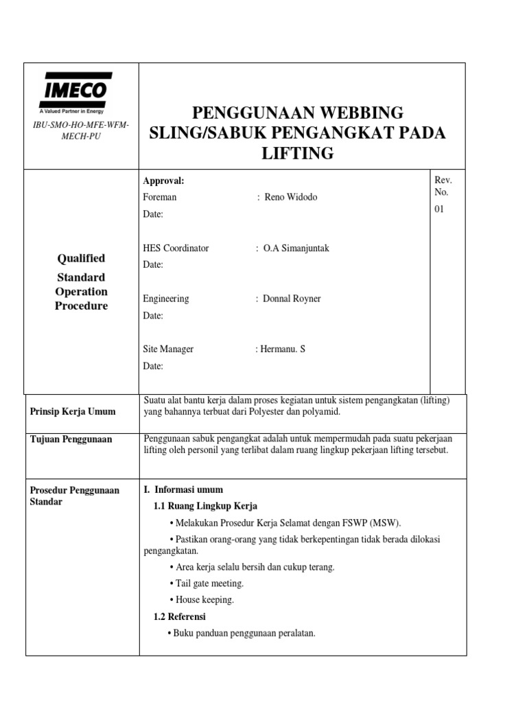 Qsop Penggunaan Webbing Sling Pengangkat Pada Lifting PDF | PDF