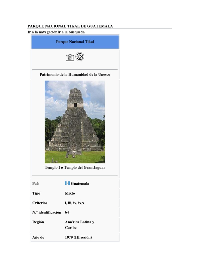 Parque Nacional Tikal de Guatemala | PDF | Pueblos indígenas de América ...
