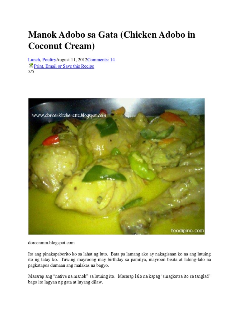 Manok Adobo Sa Gata | PDF