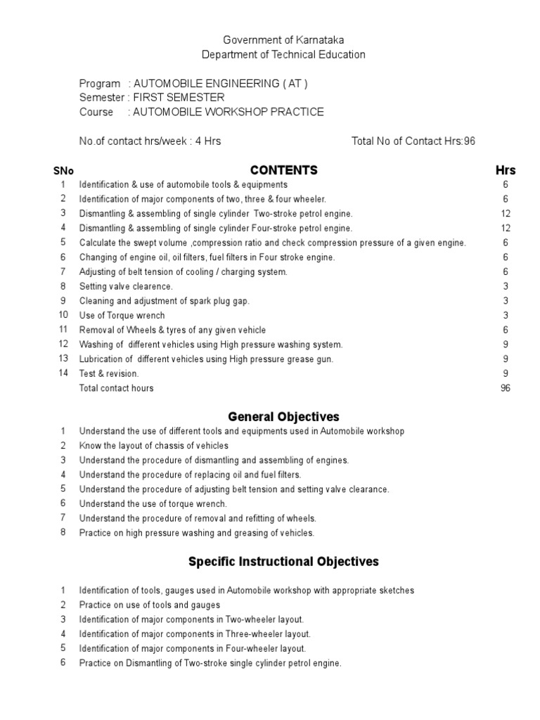 Automobile Workshop Practice | PDF | Cylinder (Engine) | Engines