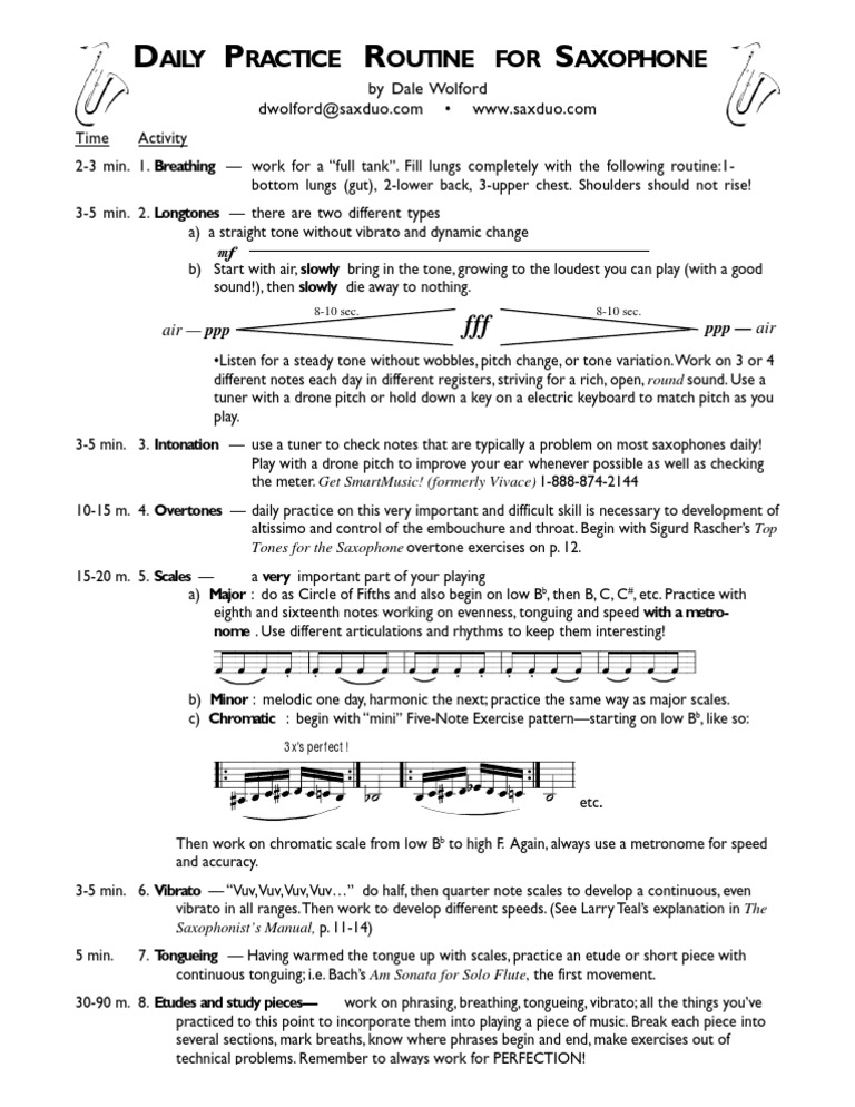 Daily Practice Routine For Saxophone | PDF | Saxophone | Musical ...