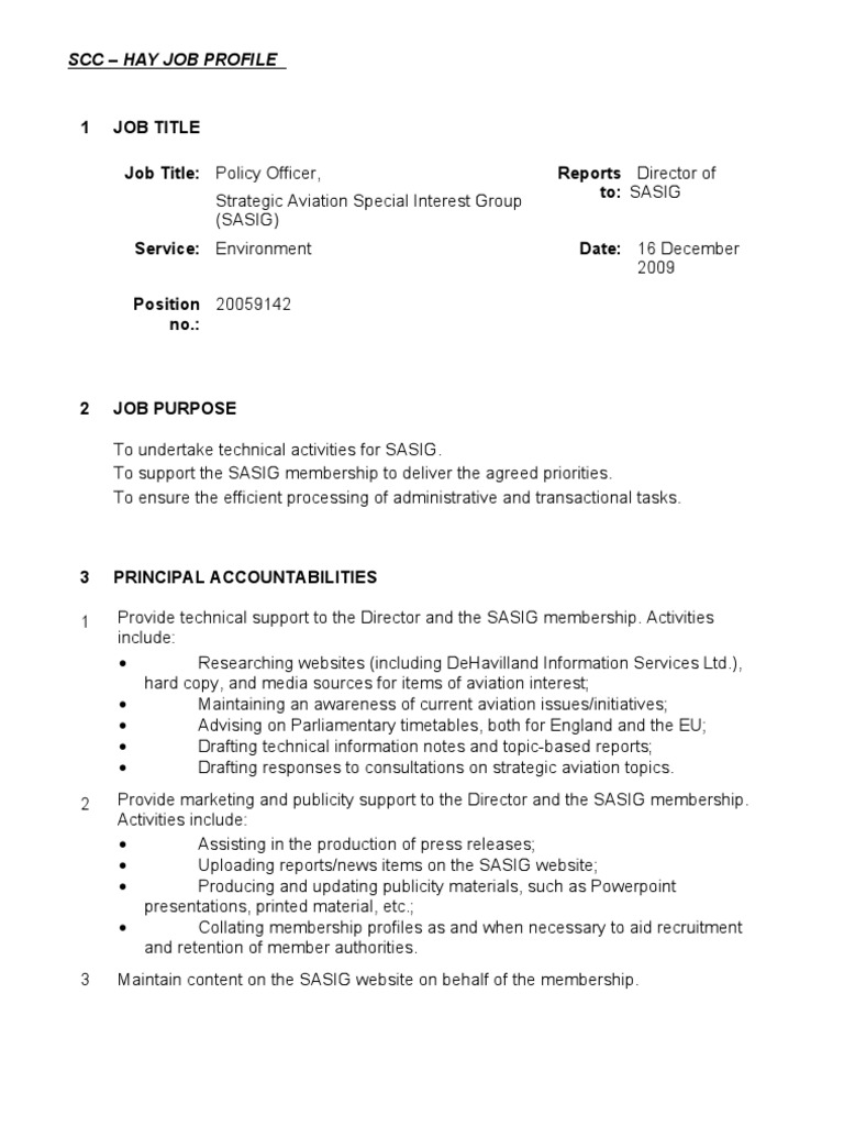 1 Job Title Job Title: Policy Officer, Reports To:: SCC - Hay Job ...