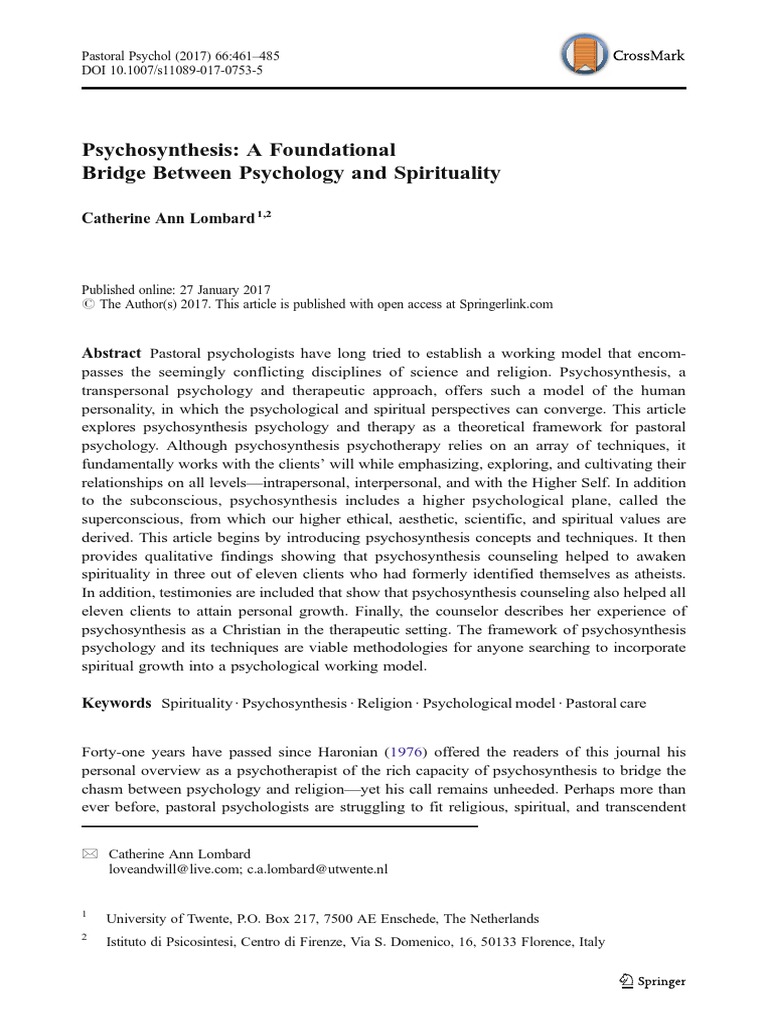 Psychosynthesis for Pastoral Psychologists | PDF | Transpersonal ...