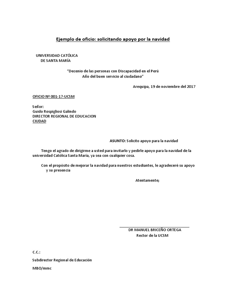 Ejemplo de Oficio, Apoyo Por La Navidad | PDF