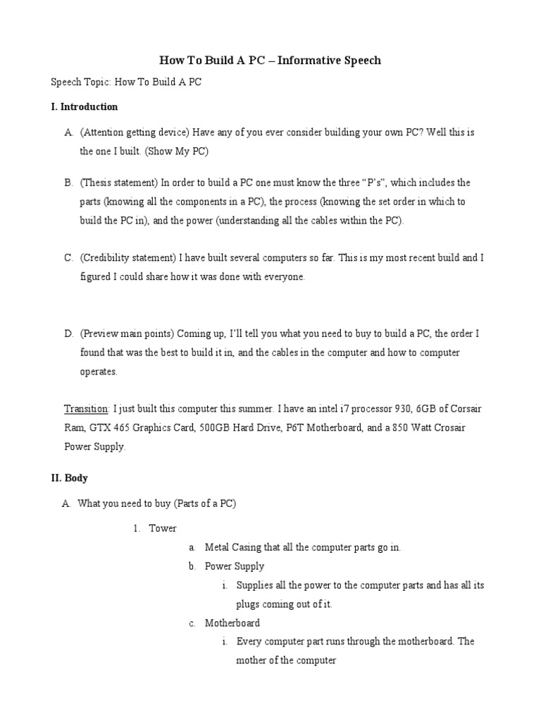 How To Build A PC - Informative Speech | PDF | Personal Computers | Random Access Memory