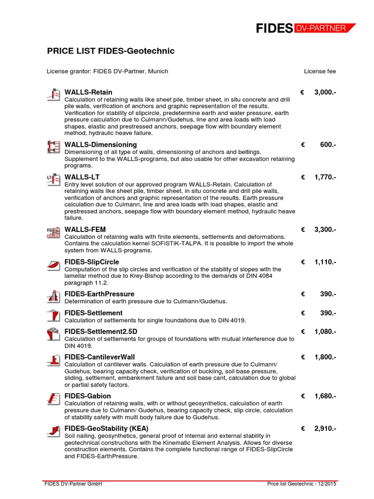P007e FIDES Pricelist | PDF | Geotechnical Engineering | License