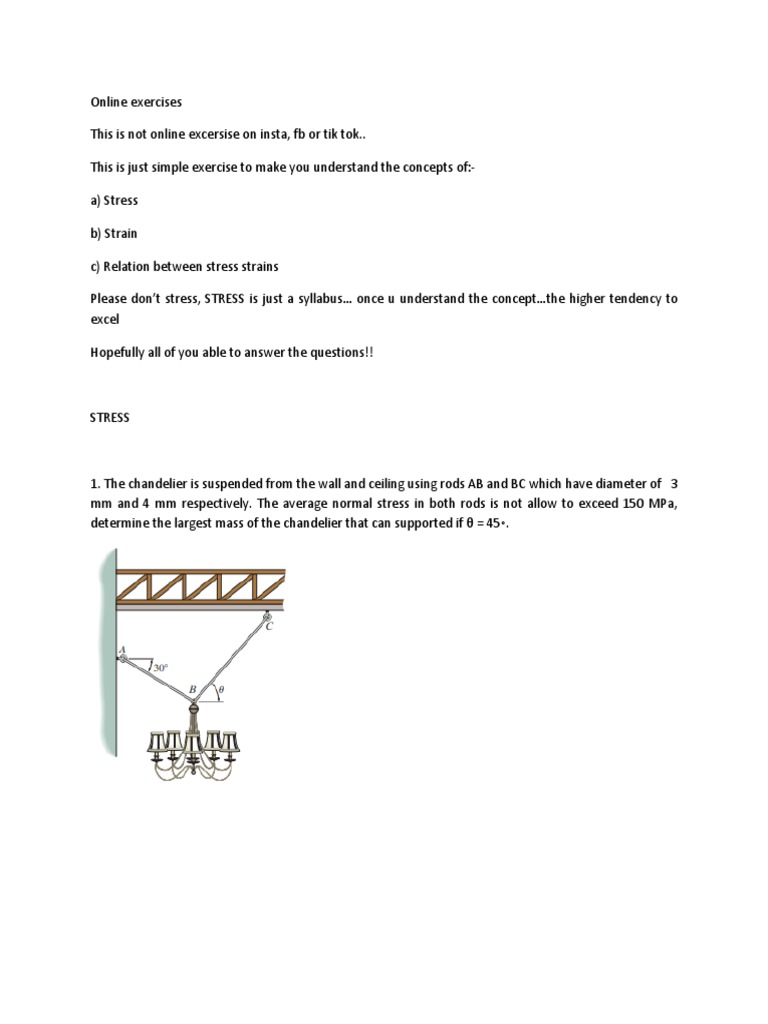 Stress and Strain Exercises Guide | PDF | Deformation (Mechanics ...