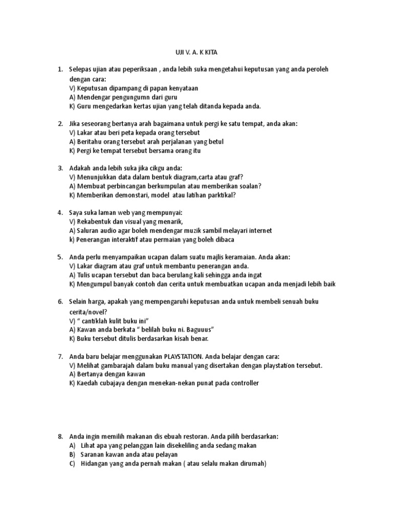 Cara Pembelajaran Pelajar/ Learners' Learning Style | PDF | Griya & Taman