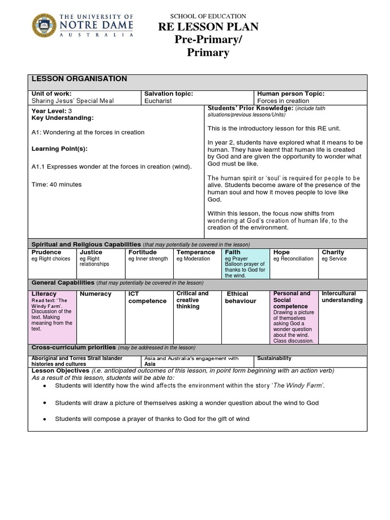 Re Lesson Plan Pre-Primary/ Primary | Download Free PDF | Wound | Classroom