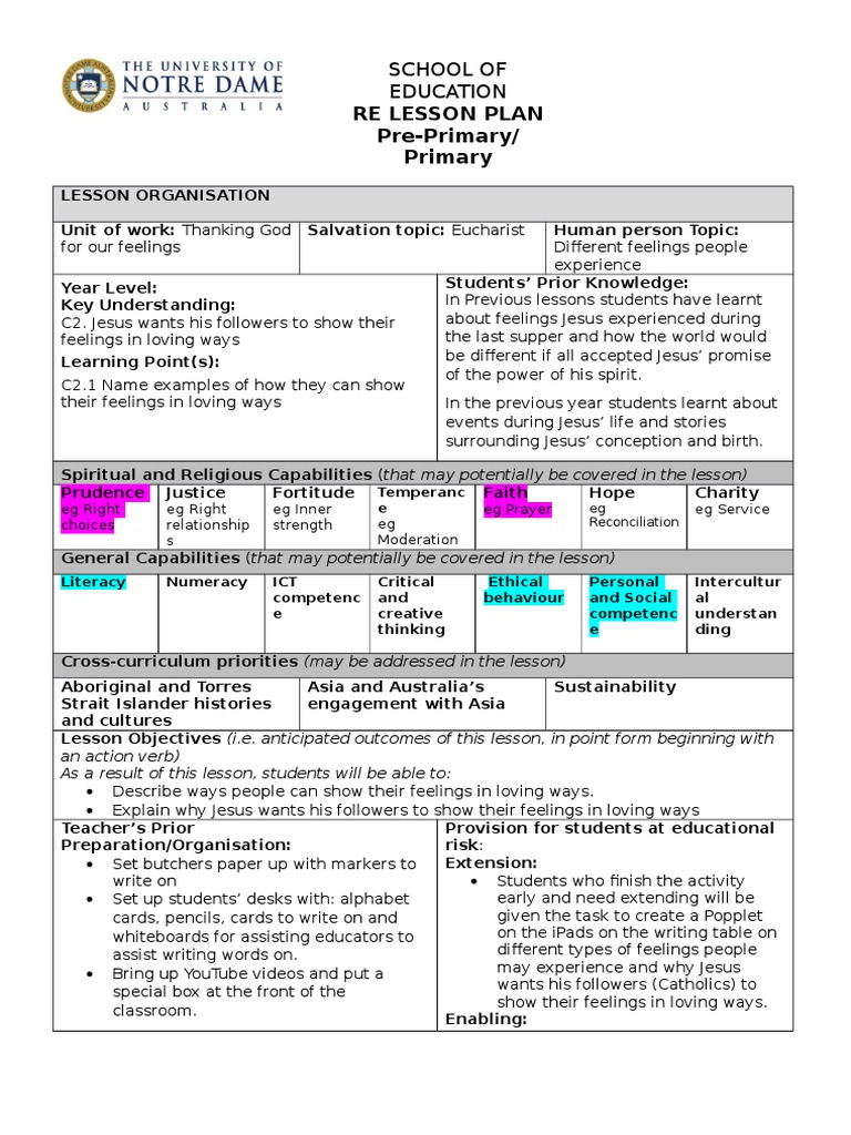 re lesson plan c | Classroom | Jesus