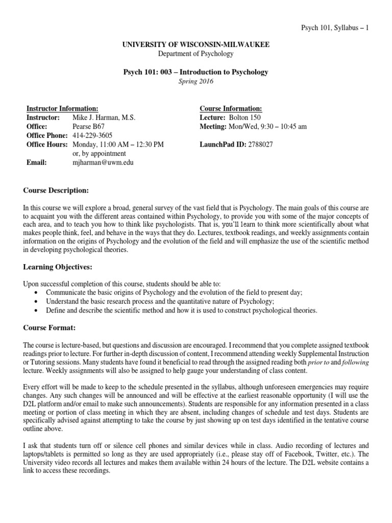 Psych 101 Syllabus Explained | PDF | Academic Dishonesty | Test ...