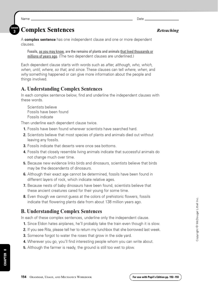 Complex Sentences Reteaching | PDF | Fossil | Dinosaurs
