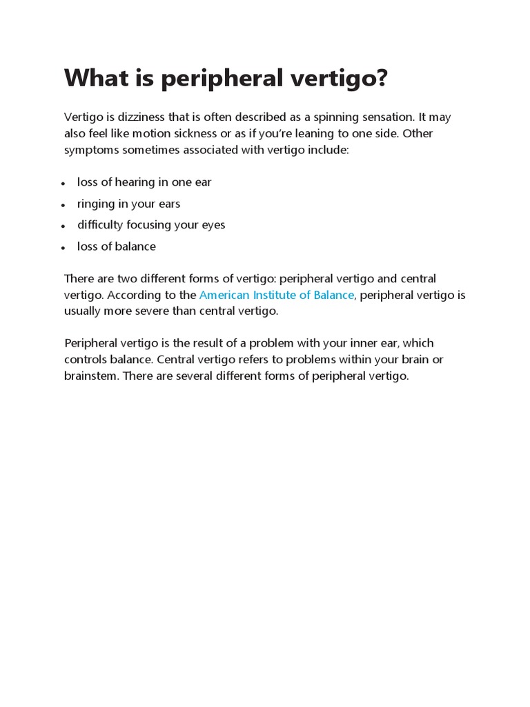 Understanding Peripheral Vertigo Symptoms | PDF