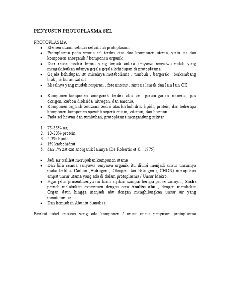 Penyusun Protoplasma Sel | PDF