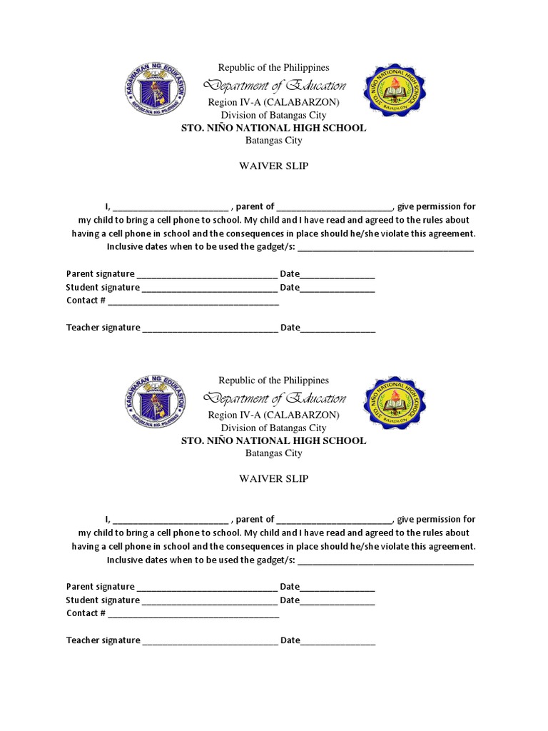 Department of Education: Waiver Slip | PDF | Philippines