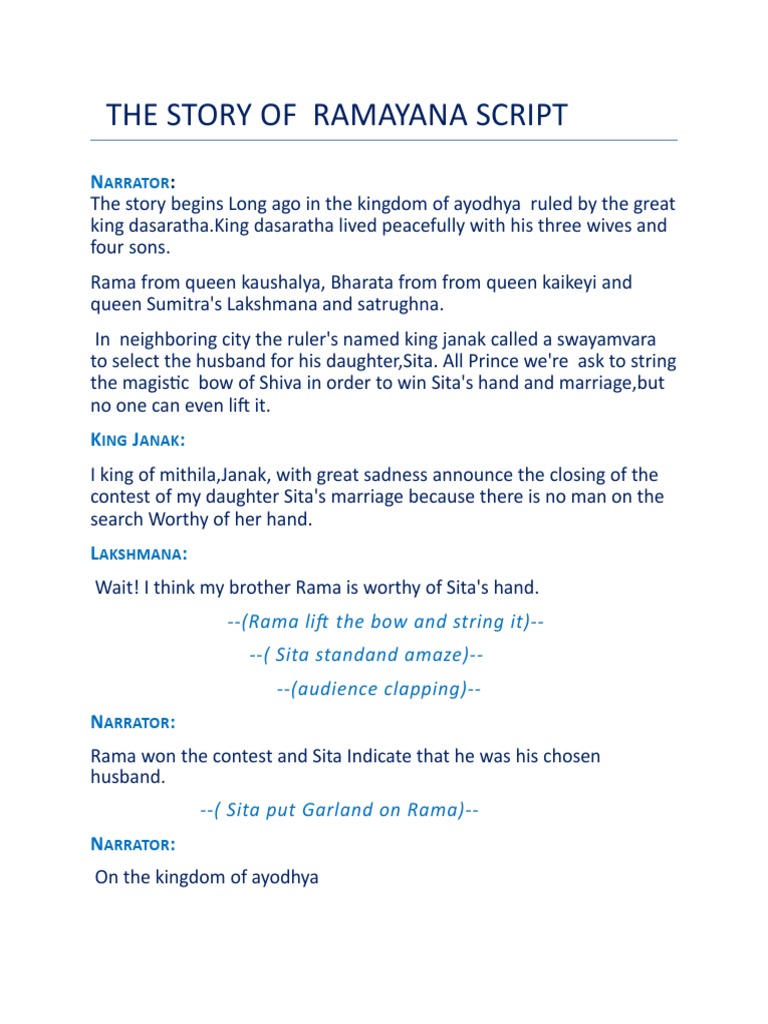 RAMAYANA SCRIPT.doc | Sita | Rama