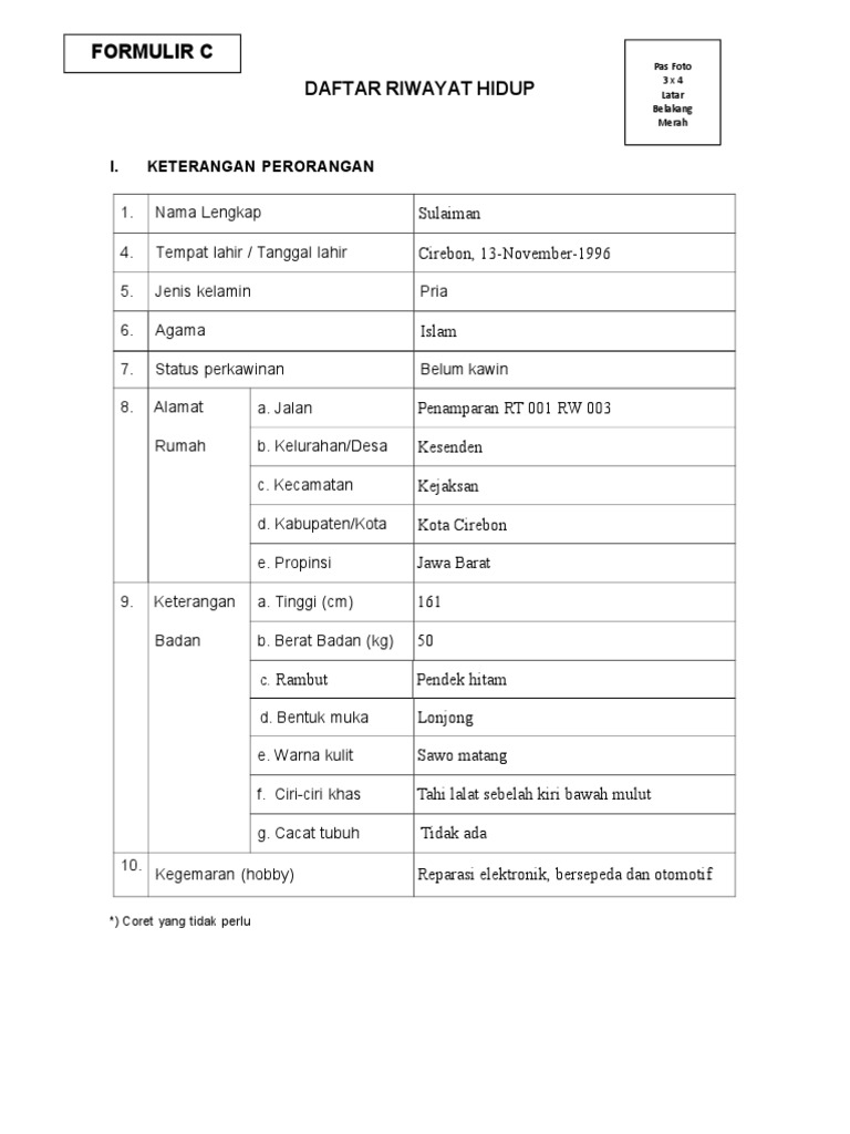 Formulir C - DRH CPNS 2018 BPPT | PDF
