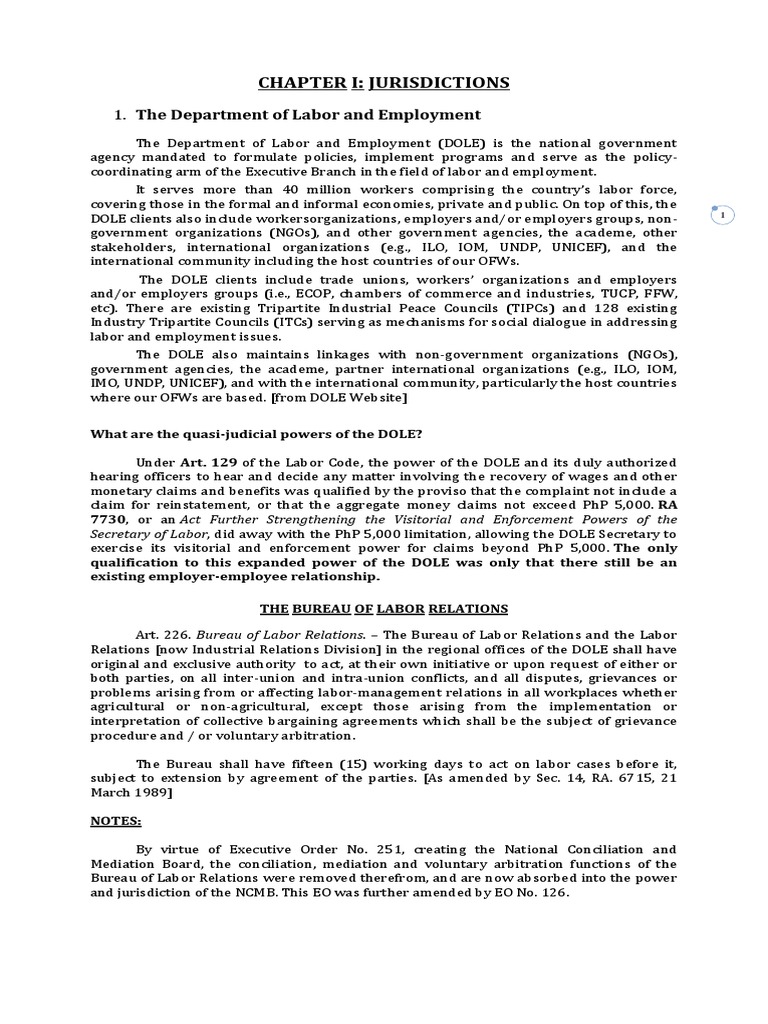 DOLE Agencies Jurisdiction | PDF | Mediation | Arbitration