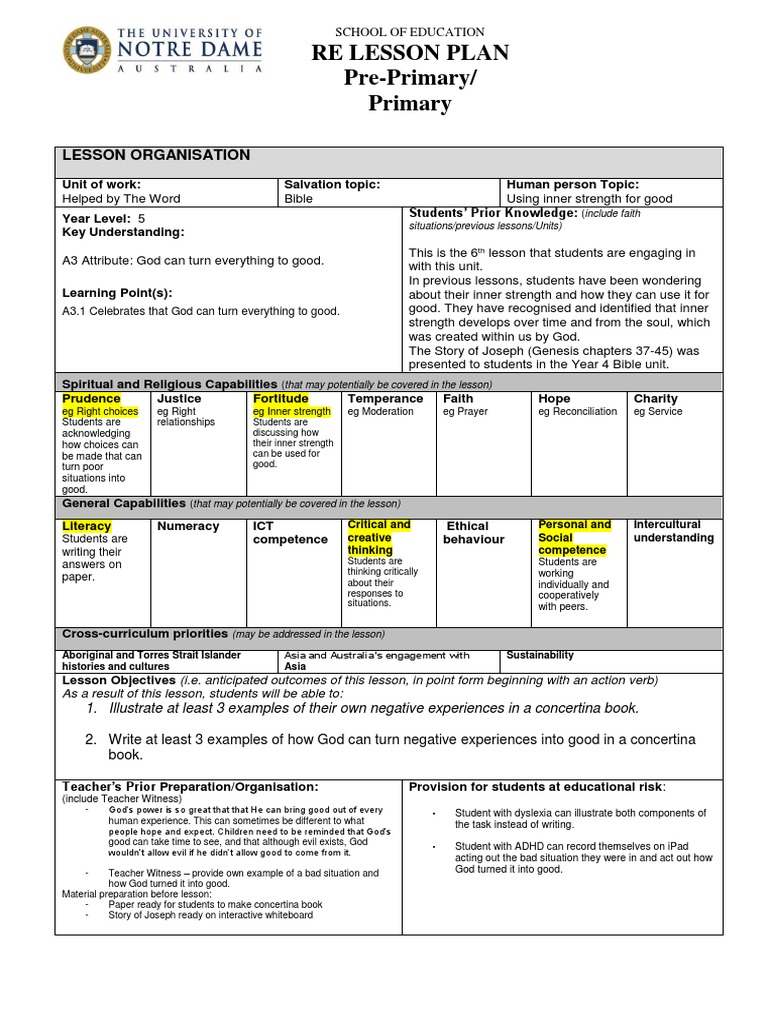 Re Lesson Plan Pre-Primary/ Primary | PDF | Teachers | God